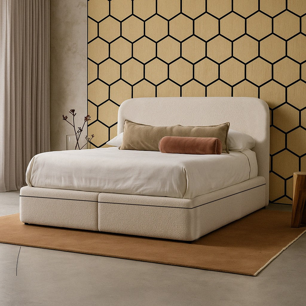 Mira Ottoman Bed – Rounded Headboard with End-Lift Storage in Bouclé or ...